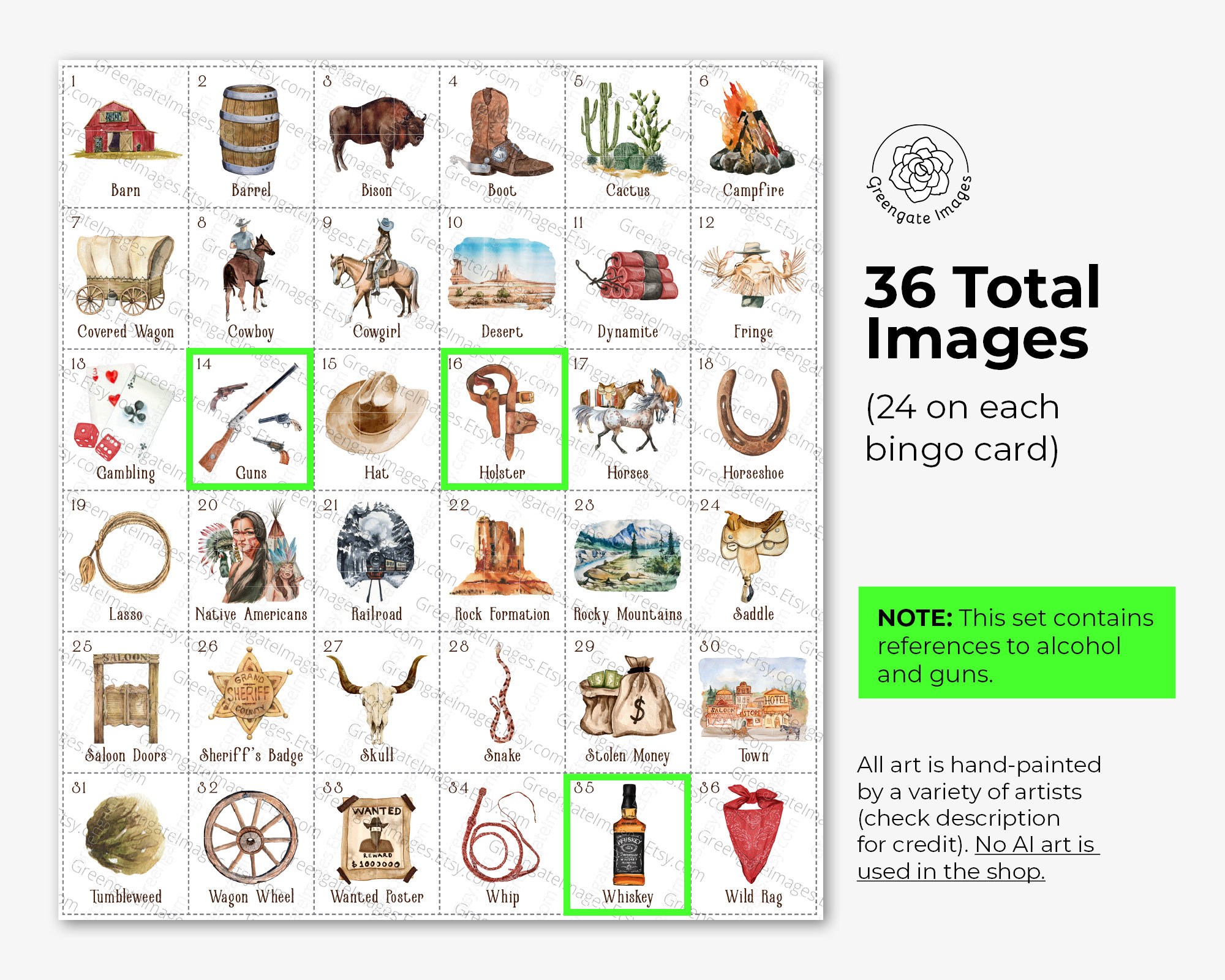 Wild West Bingo - 50 PRINTABLE Unique Cards. Instant Digital Download ...