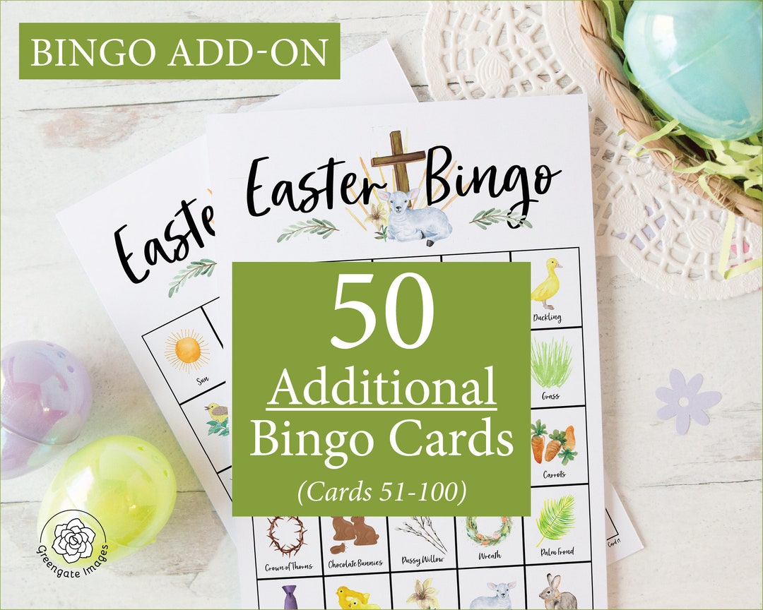ADD-ON: 50 Additional Christian Easter Bingo Cards (numbered 51-100) to ...