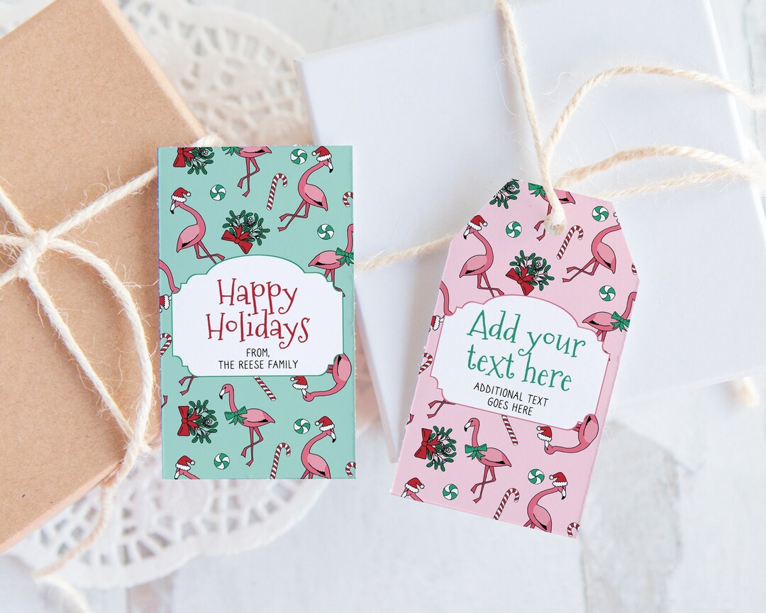 Christmas Flamingo Gift Tags Corjl Editable, Favor Tags, Printable Hang ...