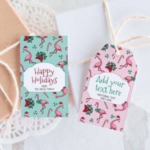 Christmas Flamingo Gift Tags Corjl Editable, Favor Tags, Printable Hang ...
