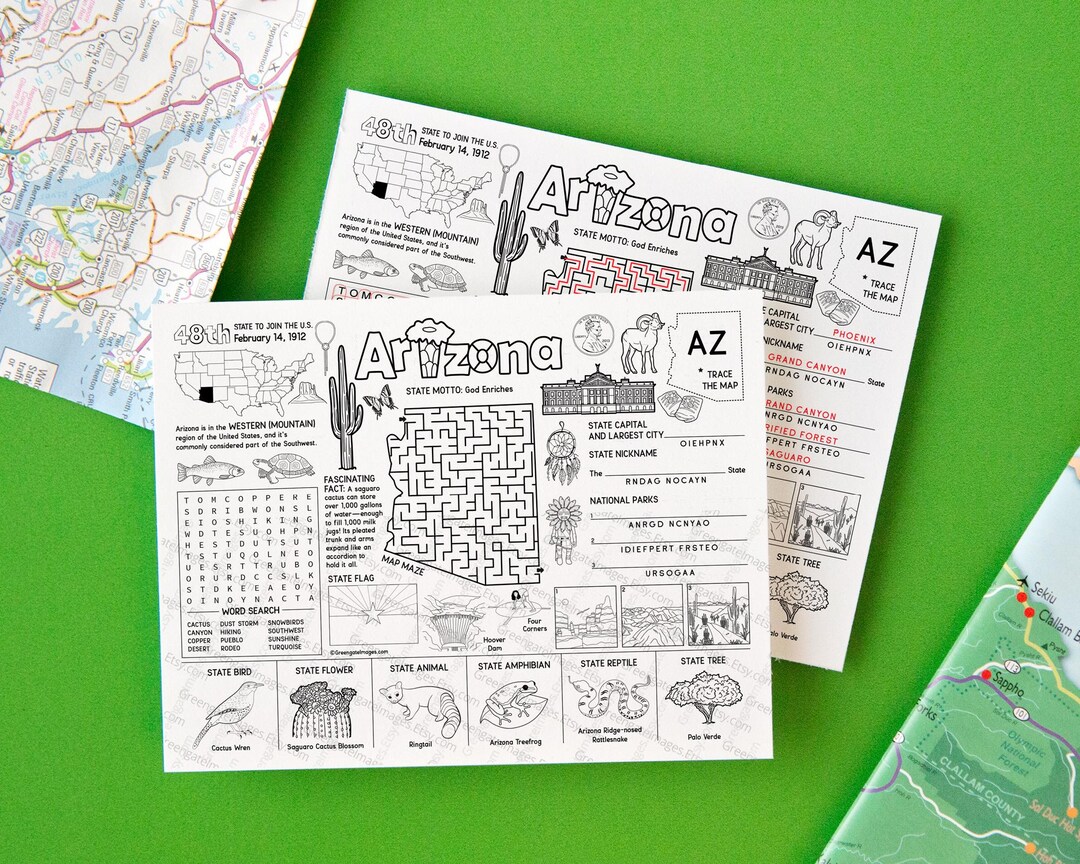 PRINTABLE Arizona Activity Page - Instant Download PDF Kids Games. AZ ...