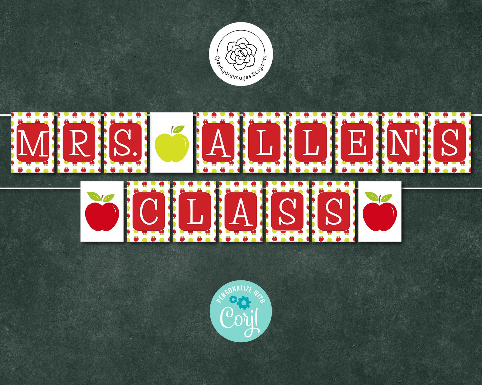 Apple Message Banner: PRINTABLE Teacher Name Bunting, Edit Text in ...