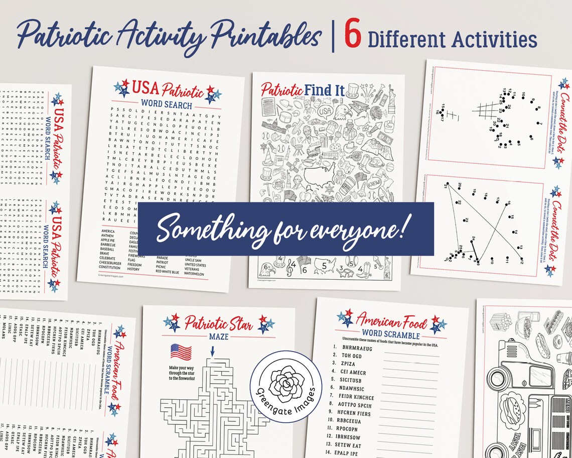 US Patriotic Activity Bundle PRINTABLE Word Games & Puzzles - Etsy