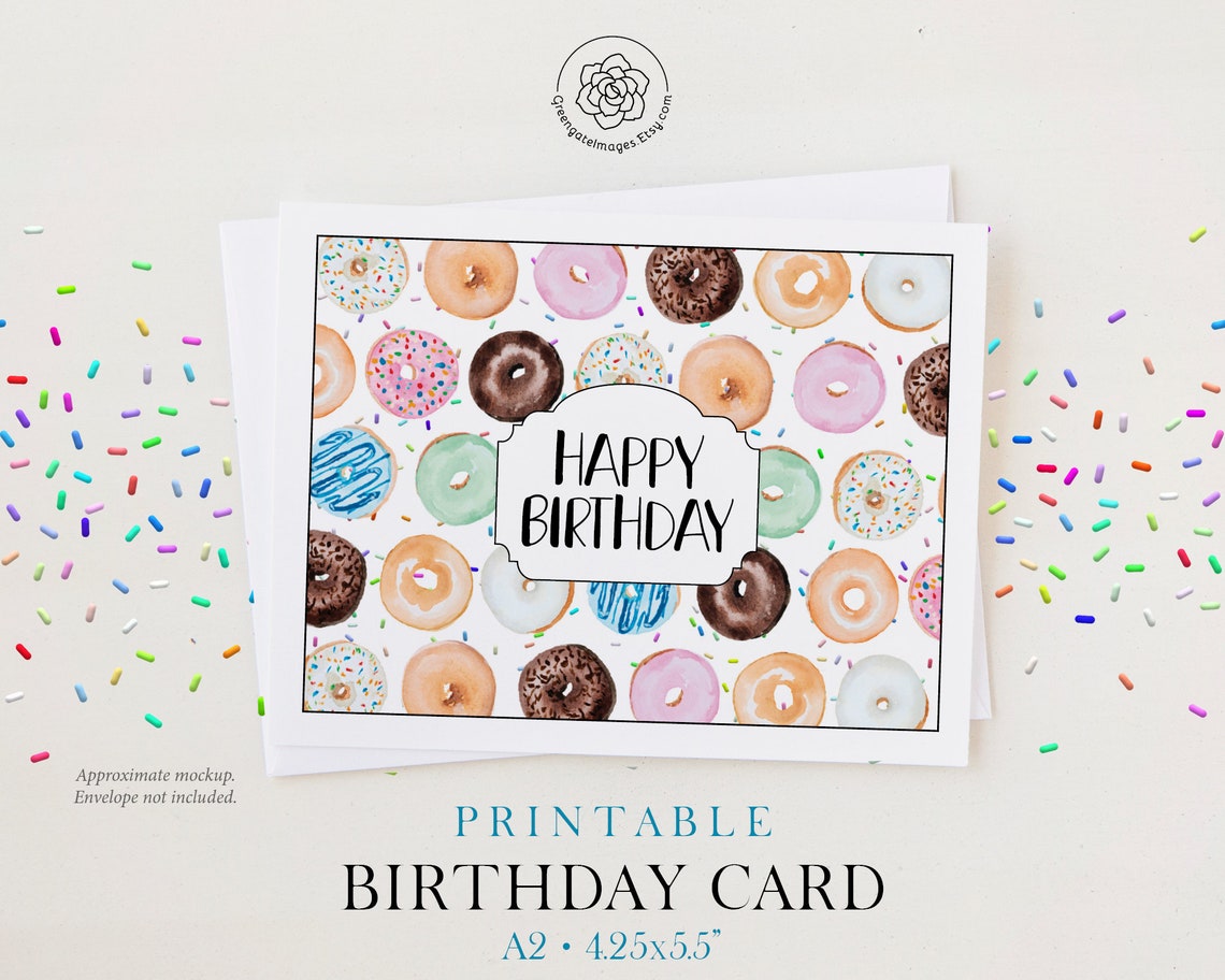 Donut Birthday Card PRINTABLE Instant Download PDF. - Etsy