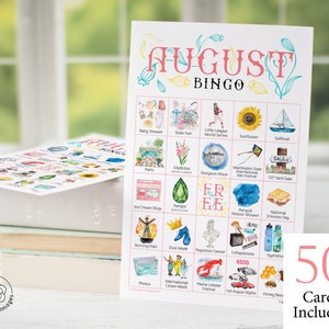 August Bingo - 50 PRINTABLE Unique Cards. Instant Digital Download PDF ...
