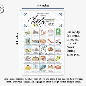 Italy Bingo - PRINTABLE 50 Group Game Idea, Personalized Editable ...