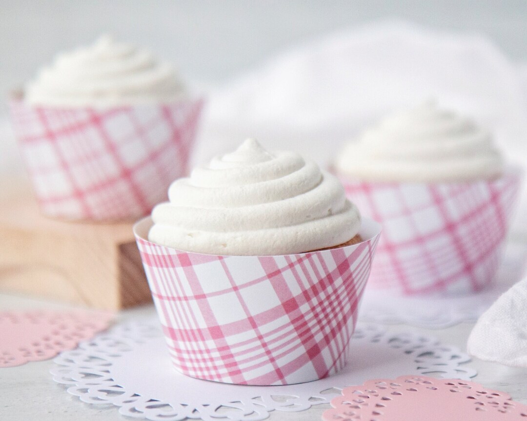 Pink Plaid Cupcake Wrappers - PRINTABLE Instant Download. Medium Pink ...