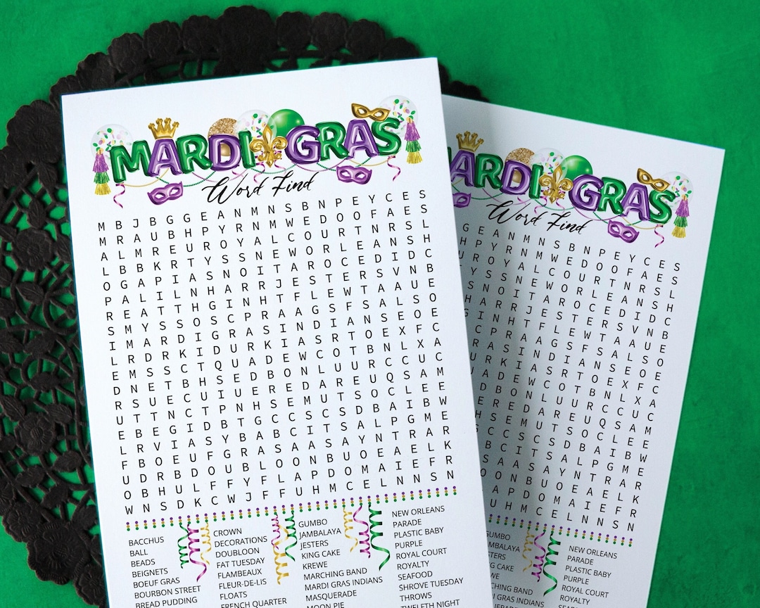 PRINTABLE Mardi Gras Word Search - Big 40-word Find. Instant Download ...