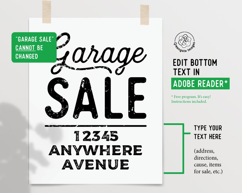 8.5x11" Garage Sale Signs - PRINTABLE 4-pack of Signs With Directional ...
