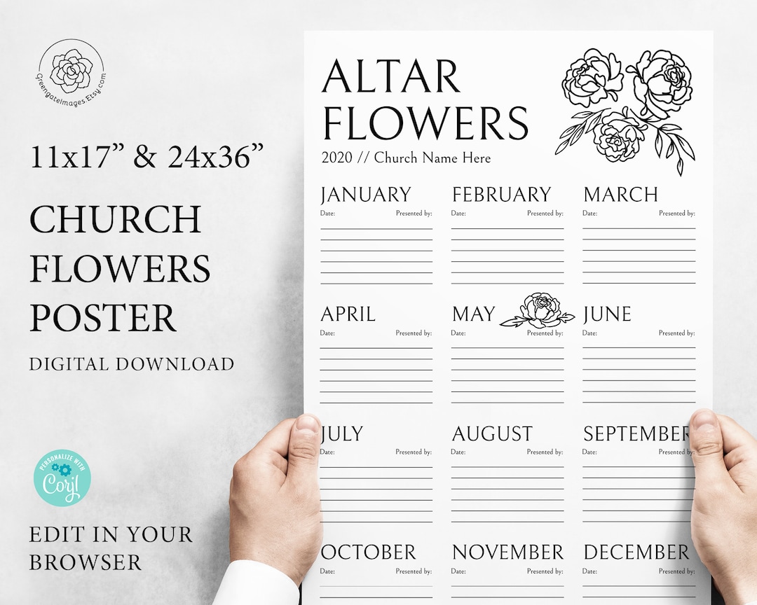 Church Flowers Poster 11x17 and 24x36, Altar Flowers, Flower Signups ...