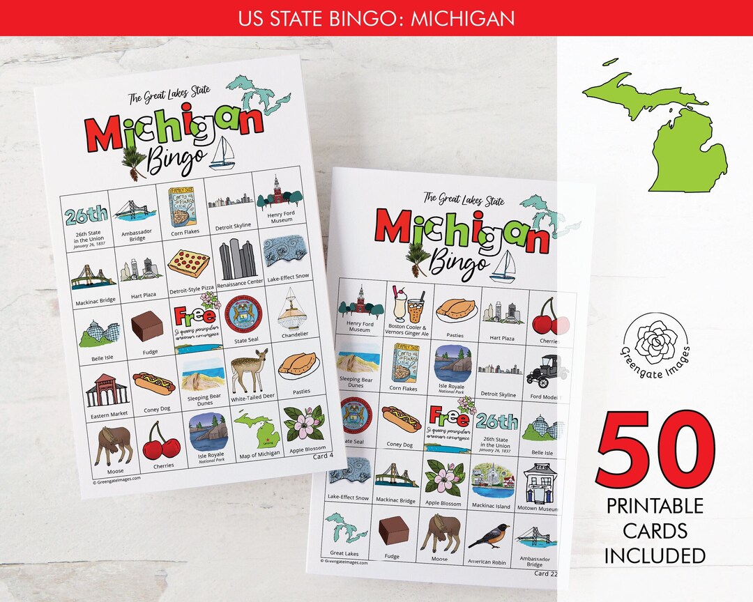 Michigan Bingo Cards 50 PRINTABLE Unique Cards to Download - Etsy