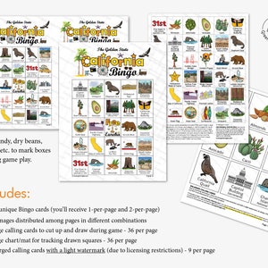 California Bingo - 50 PRINTABLE Unique Cards You Download Instantly ...