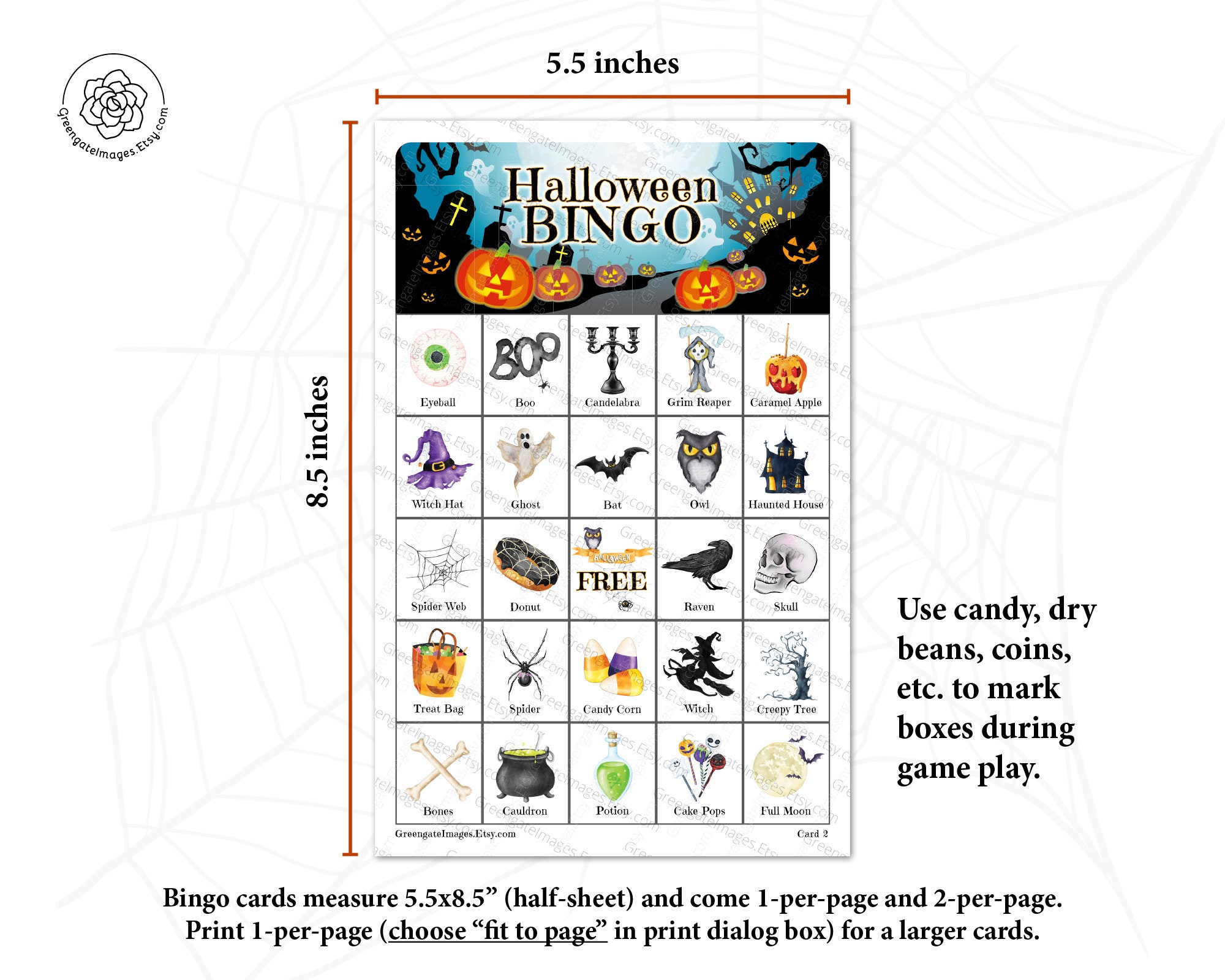 Halloween Bingo Cards: Printable Bingo, 50 Cards, Party Idea, Senior ...