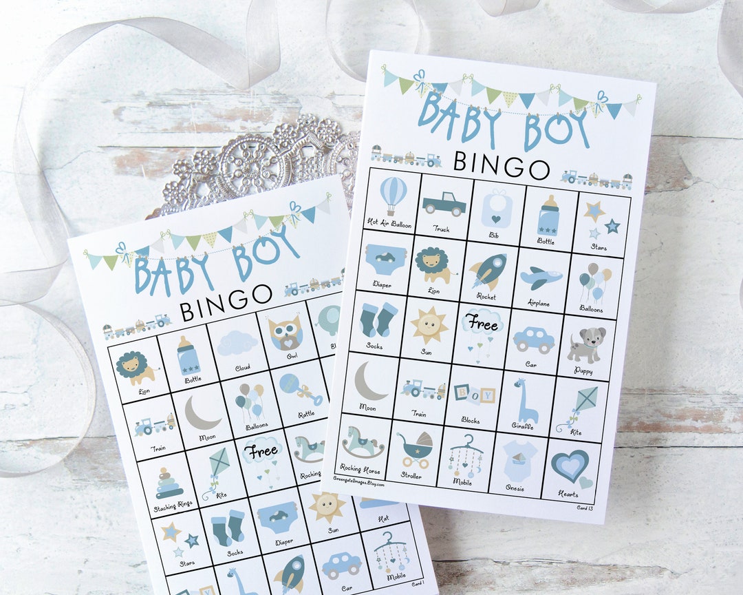 Baby Boy Bingo Cards: PRINTABLE Bingo Cards, Baby Shower Bingo, Set of ...