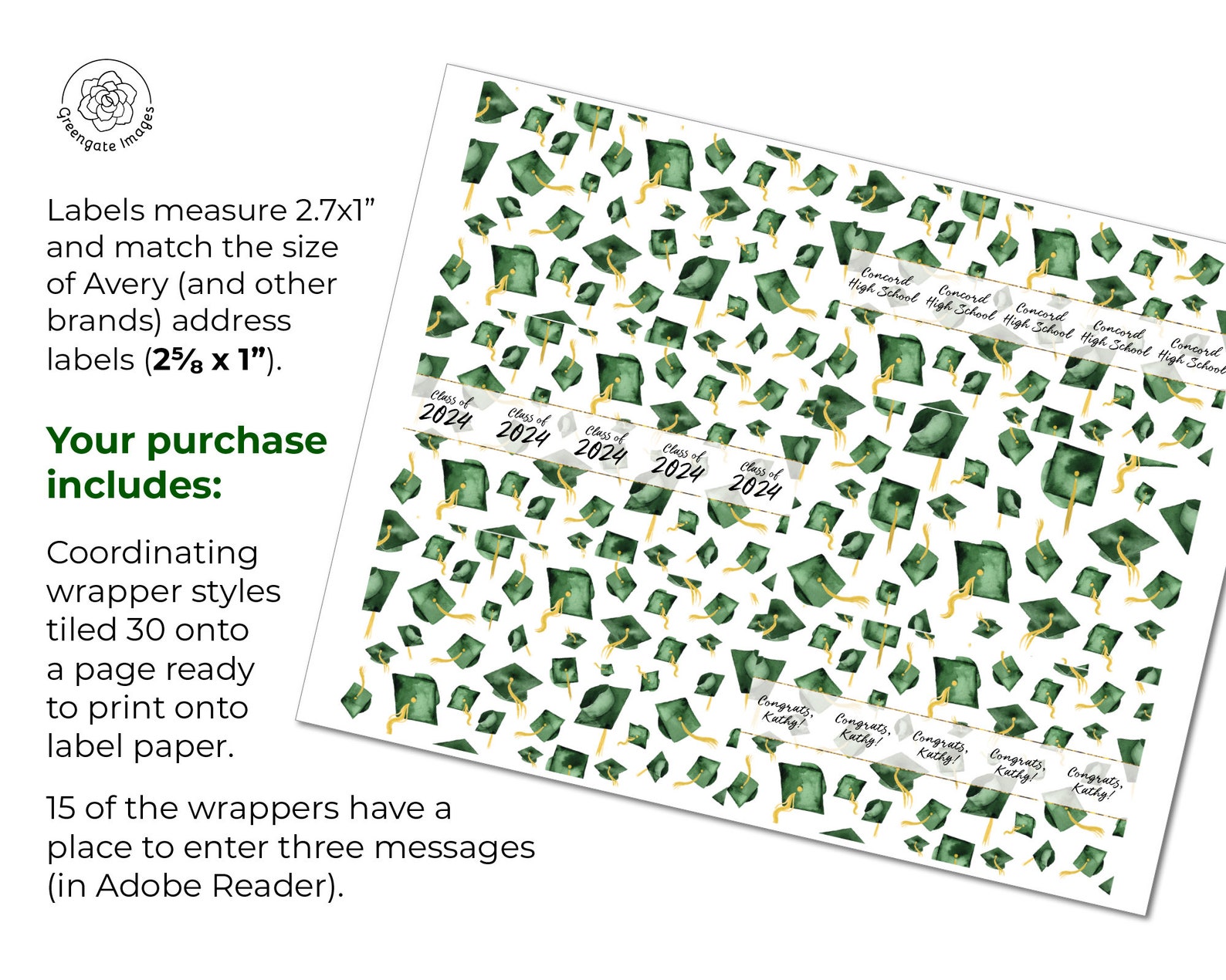 Green Cap Graduation Nugget Wrappers - Printable/fillable PDF Download ...