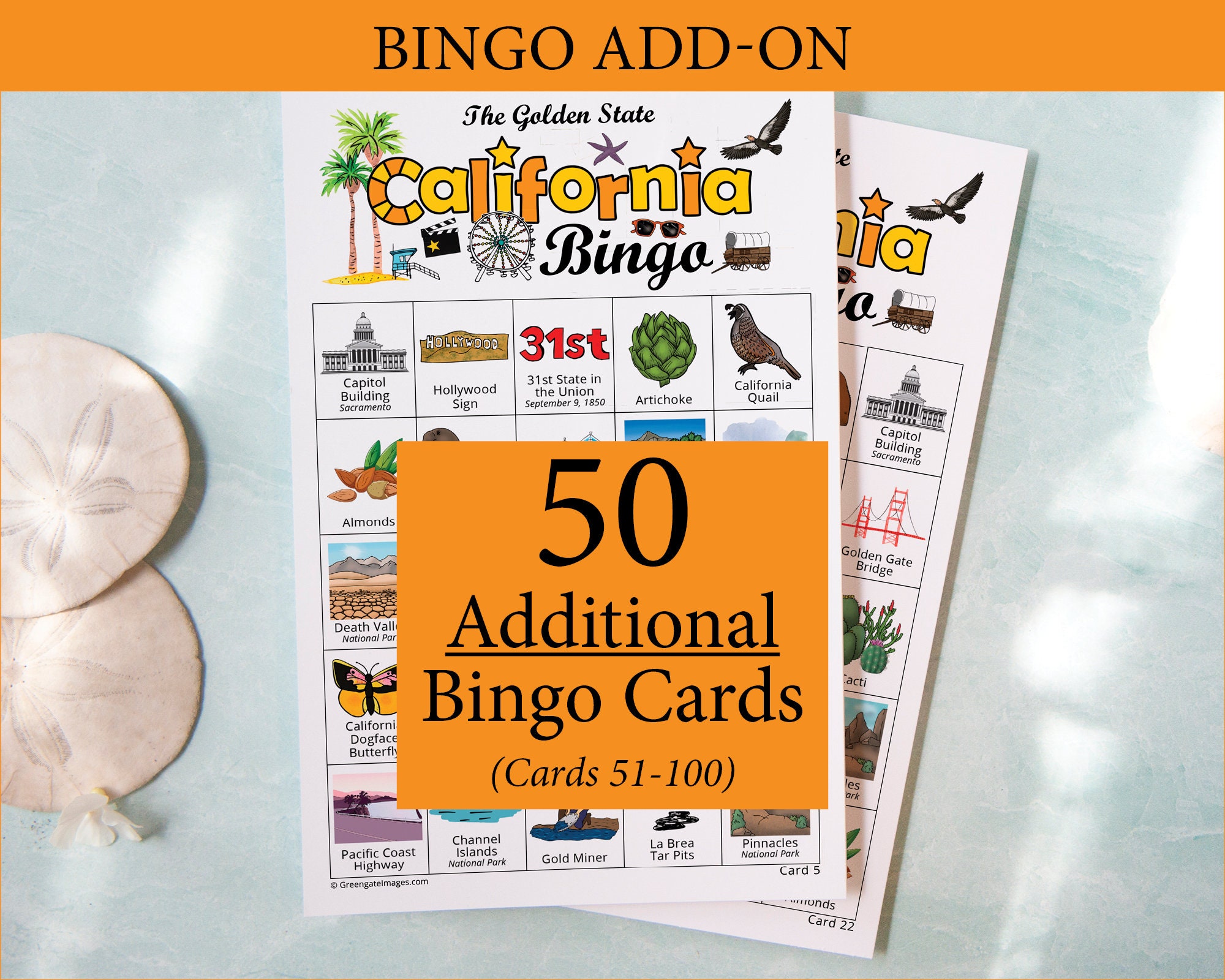 ADD-ON: 50 Additional California Bingo Cards (numbered 51-100) to Go ...