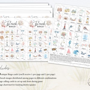 Beach Bingo: PRINTABLE 50 Cards, Bingo Pdf Game, Party Game Ideas ...