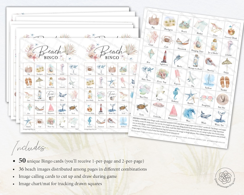 Beach Bingo: PRINTABLE 50 Cards Bingo Pdf Game Party Game - Etsy