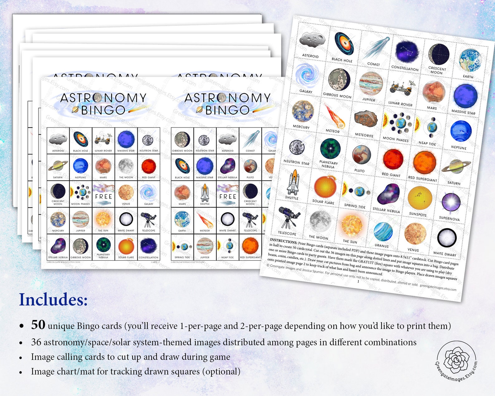 Astronomy Bingo Cards: Printable Bingo Cards 50 Cards Kids - Etsy