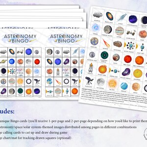 Astronomy Bingo Cards: Printable Bingo Cards, 50 Cards, Kids Game ...