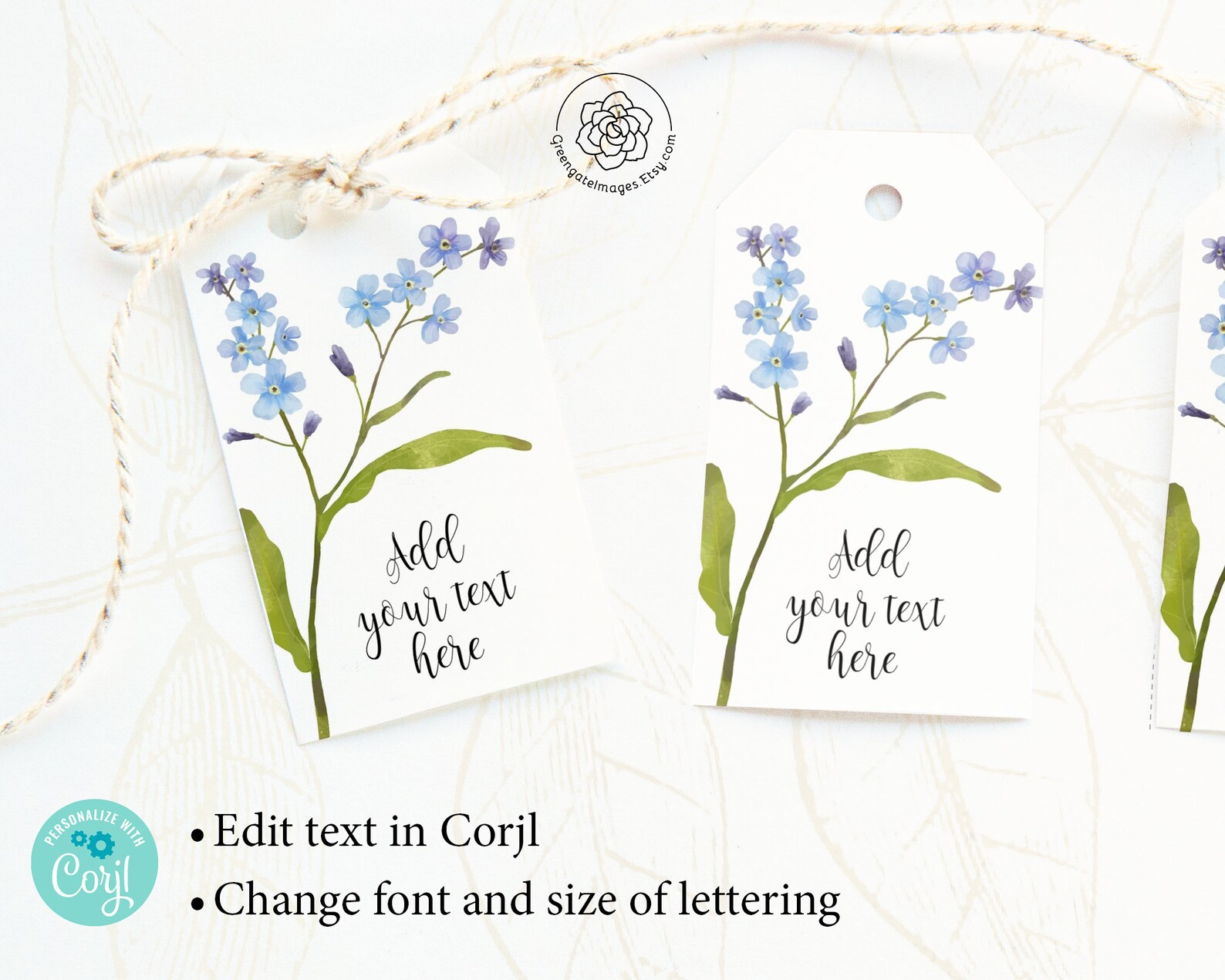 Forget-me-not Gift Tags printable Gift Tag Editable Corjl | Etsy