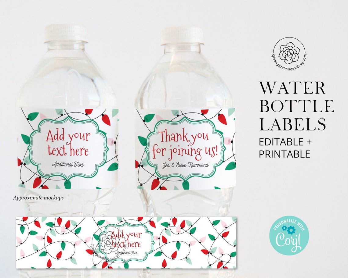Christmas Water Bottle Label Printable Corjl Editable - Etsy
