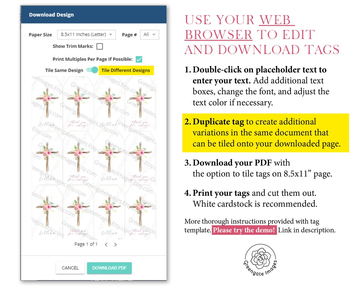 Cross Gift Tags Printable Gift Tags Cross Flowers Editable | Etsy