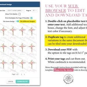 Cross Gift Tags - Printable Gift Tags, Cross Flowers, Editable Corjl ...