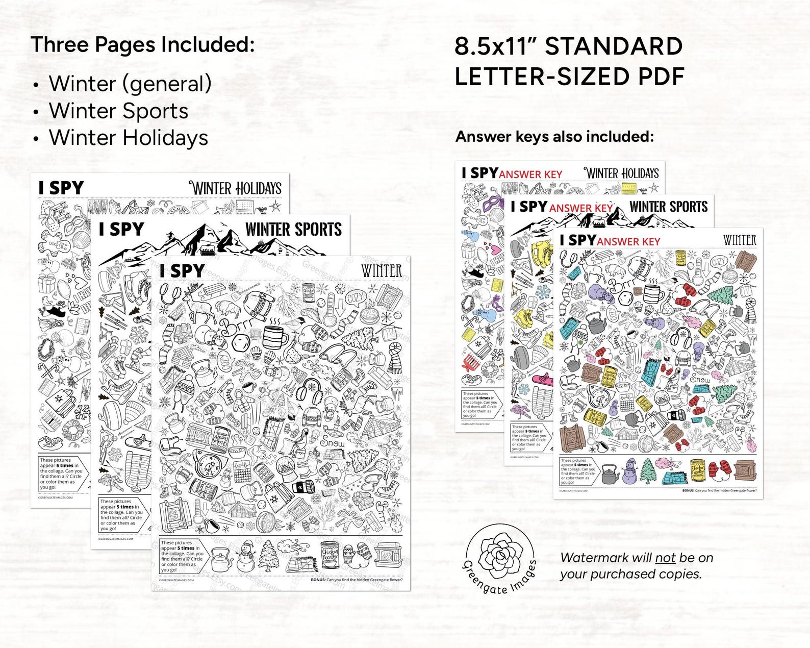 Winter I Spy Bundle - PRINTABLE - Answer Key Included! Three 8.5x11 ...