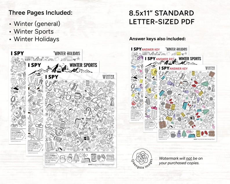 Winter I Spy Bundle - PRINTABLE - Answer Key Included! Three 8.5x11 ...