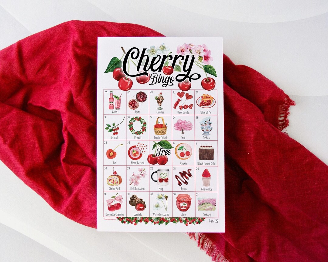 Cherry Bingo - 50 PRINTABLE Unique Cards. Instant Digital Download PDF ...