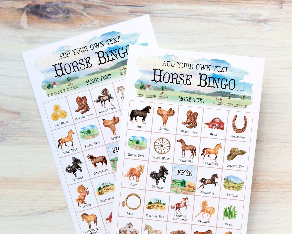 Horse Bingo: 50 Printable Bingo Cards Cowgirl Party Cowboy - Etsy