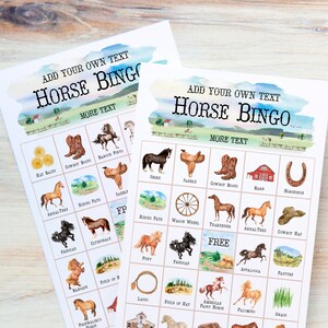 Horse Bingo: 50 Printable Bingo Cards Cowgirl Party Cowboy - Etsy