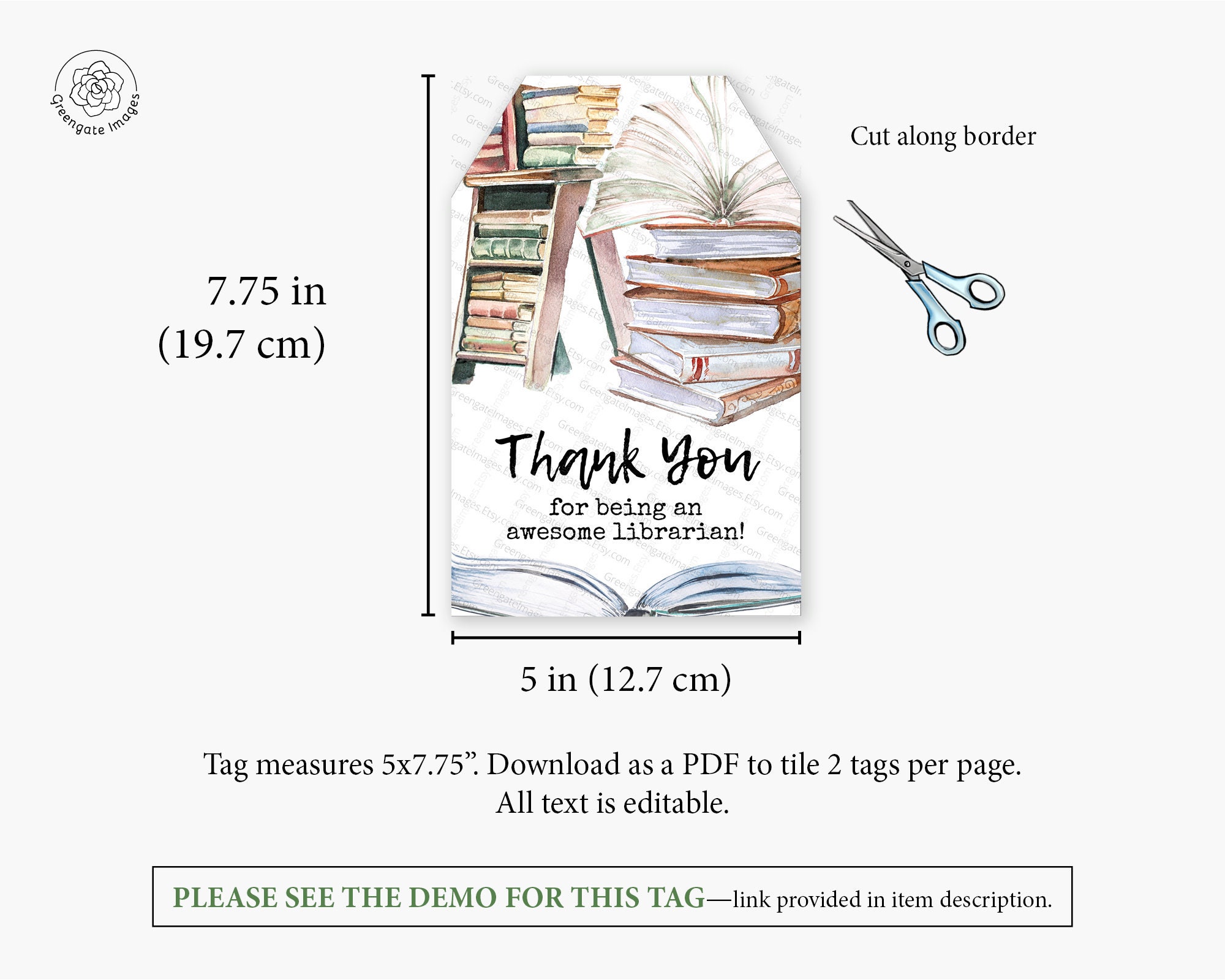 Library Staff Thank You Gift Tag - Jumbo PRINTABLE Editable Corjl, Xl ...