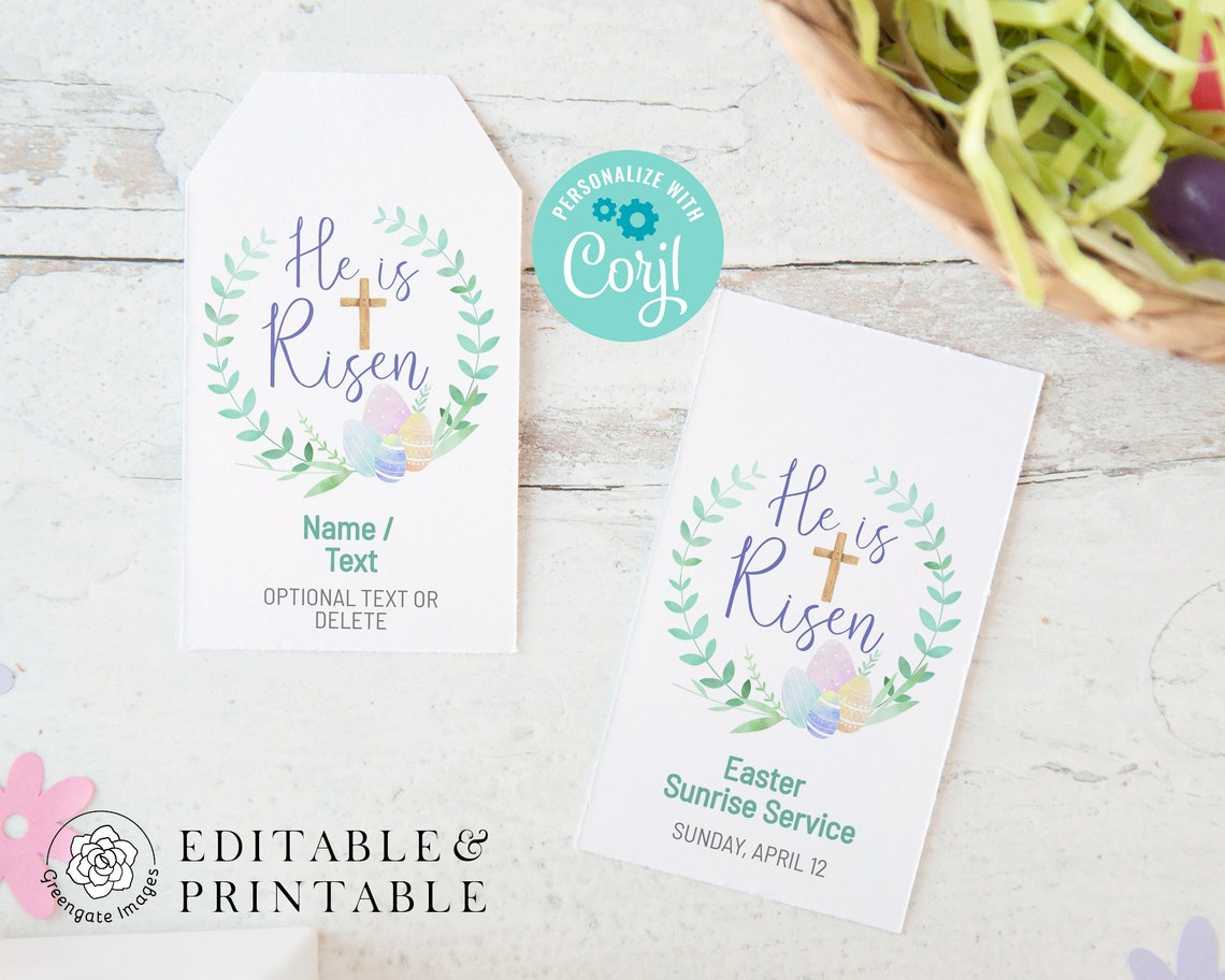 He is Risen Gift Tags Printable Gift Tags Easter Editable - Etsy