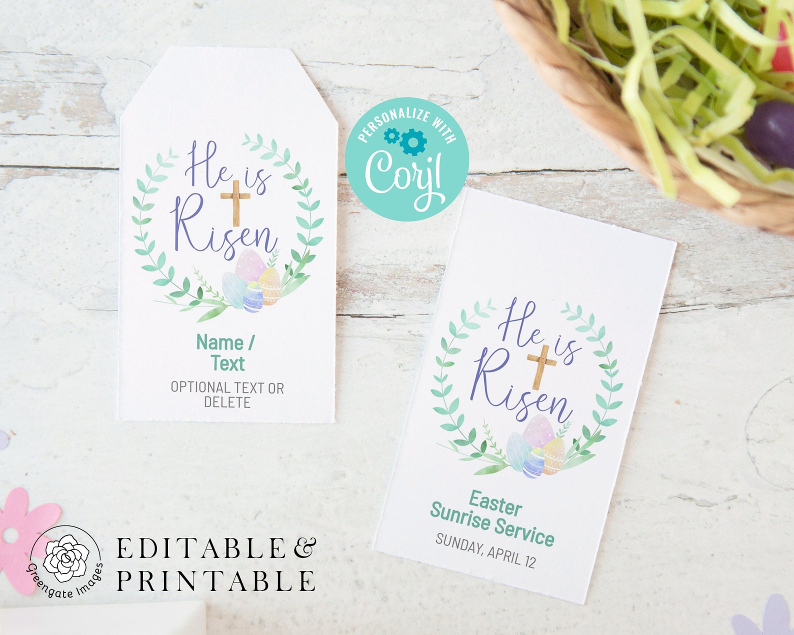 He is Risen Gift Tags Printable Gift Tags Easter Editable - Etsy