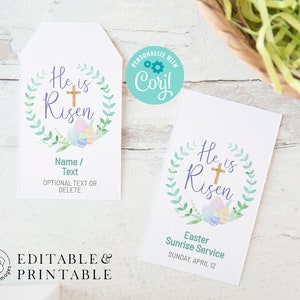 He is Risen Gift Tags - Printable Gift Tags, Easter Editable Corjl ...