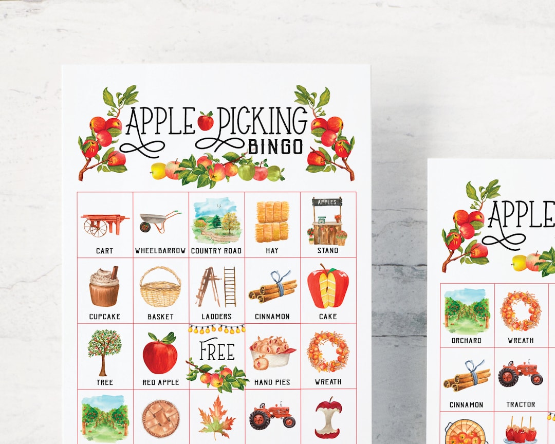 Apple Picking Bingo Cards: PRINTABLE Bingo With Labeled Pictures. 50 ...