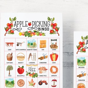 Apple Picking Bingo Cards: PRINTABLE Bingo With Labeled Pictures. 50 ...
