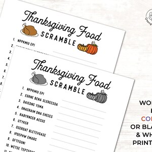 Thanksgiving Food Word Scramble - PRINTABLE Downloadable Activity. Word ...