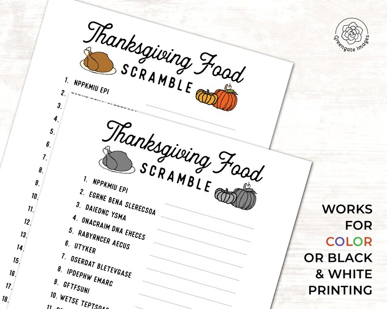 Thanksgiving Food Word Scramble PRINTABLE Downloadable - Etsy