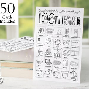 100th Day of School Bingo - 50 PRINTABLE Unique Cards. Instant Digital ...