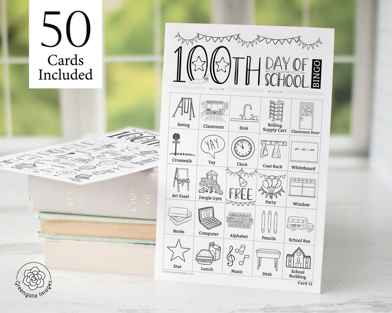 100th Day of School Bingo 50 PRINTABLE Unique Cards. Instant - Etsy