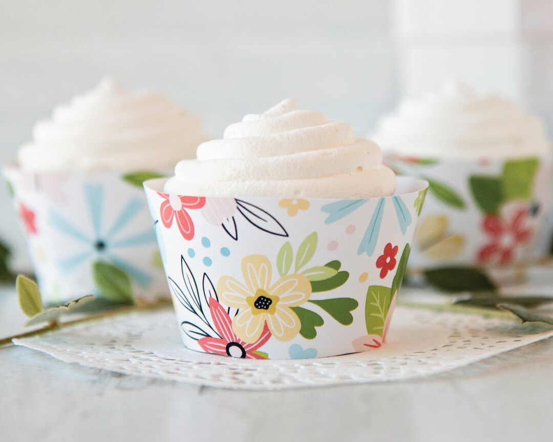 Colorful Floral Cupcake Wrapper PRINTABLE Instant Download. Summer ...