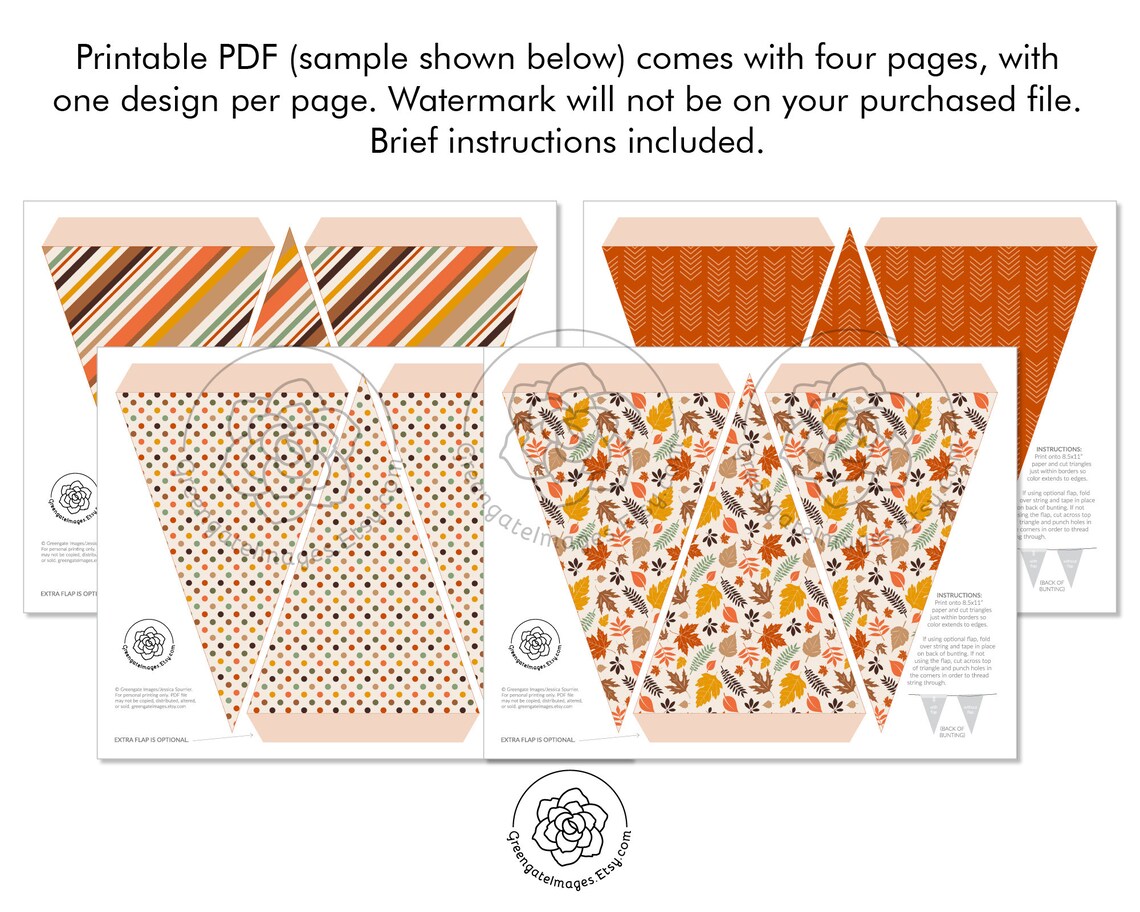 Fall Bunting PRINTABLE Banner With Mixed Prints in Orange - Etsy