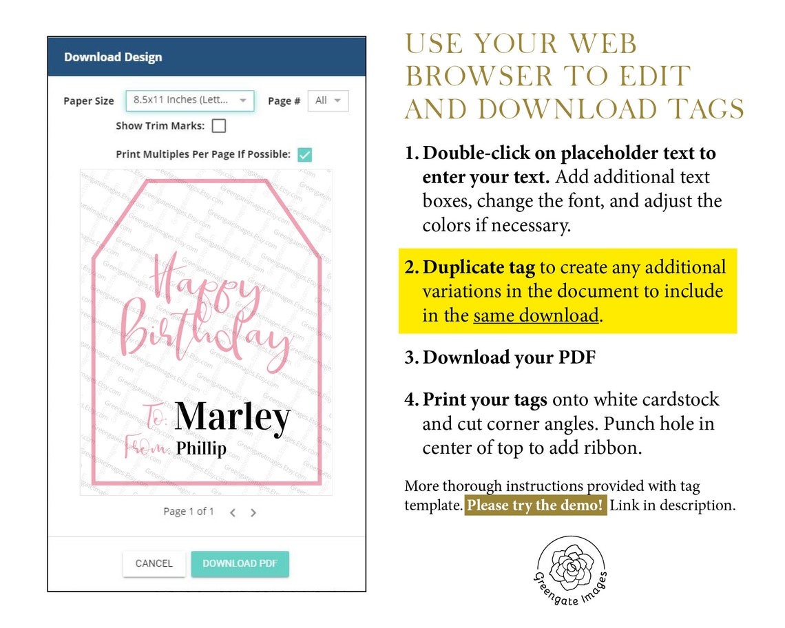 Giant Gift Tag PRINTABLE Editable Corjl Extra Large Tag | Etsy