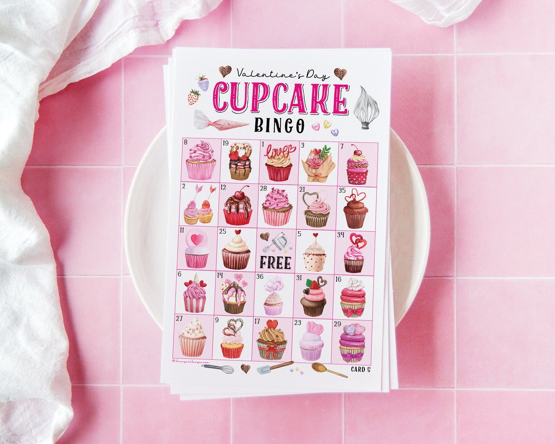 Valentine Cupcake Bingo - 50 PRINTABLE Unique Cards W/hand-painted ...