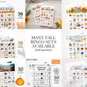 Fall Bingo Cards: Printable Bingo, 50 Cards, Fall Party Idea, Senior ...
