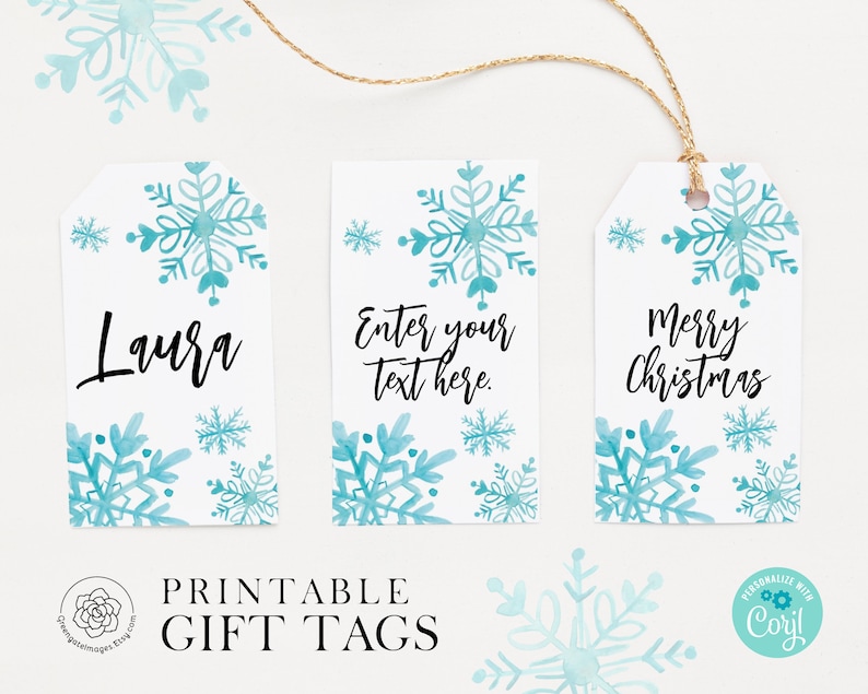 Snowflake Gift Tag Template - PRINTABLE Corjl Editable Favor Tags. 2x3 ...