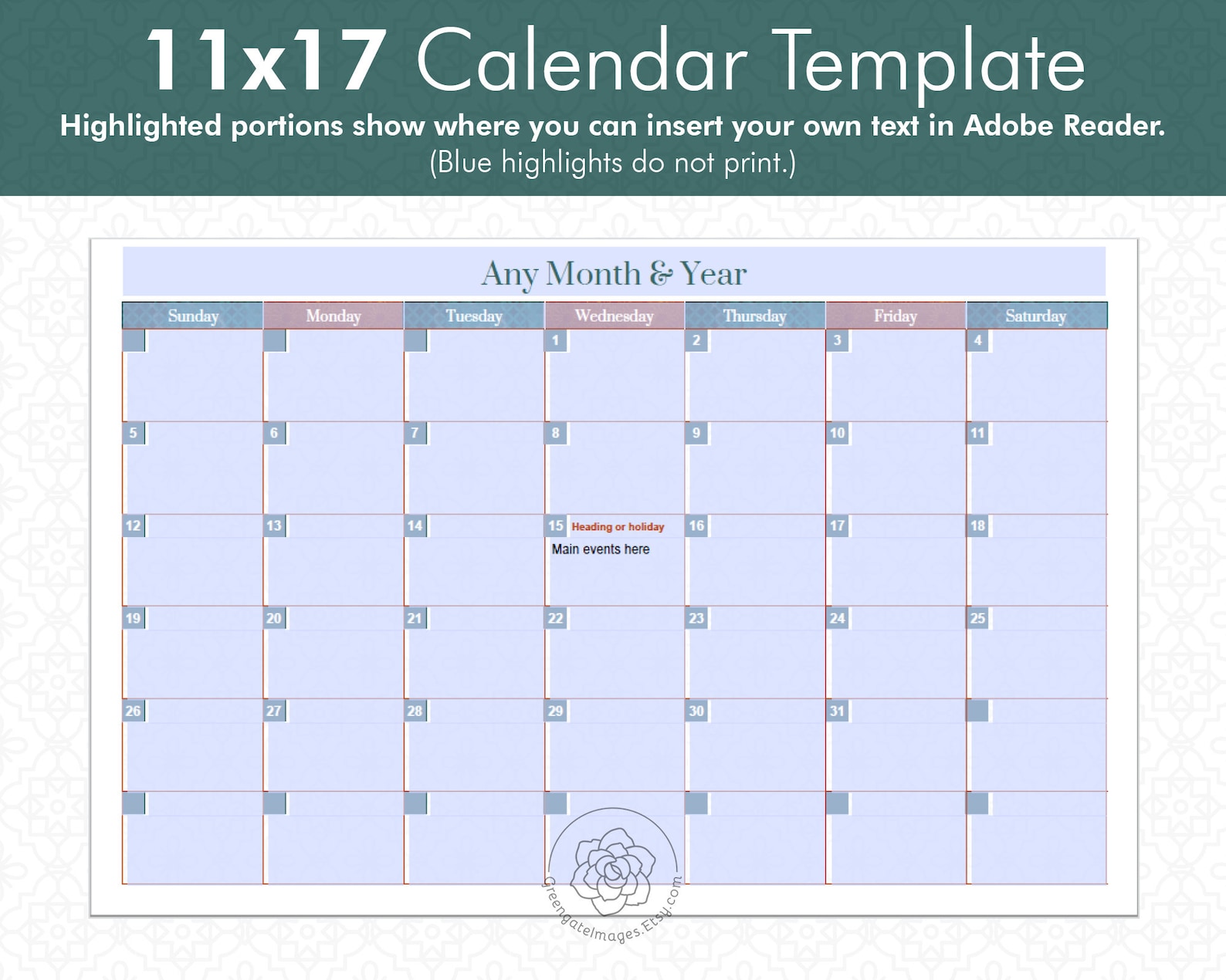 Editable 11x17 Calendar Template Fall Colors Calendar Any - Etsy